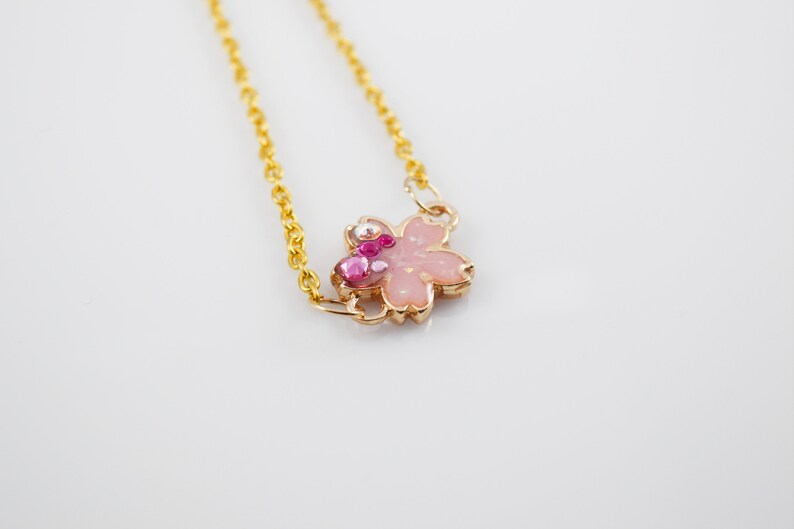 Pink Sakura Resin Necklace Swarovski Crystals Resin Pendant Gift for ...