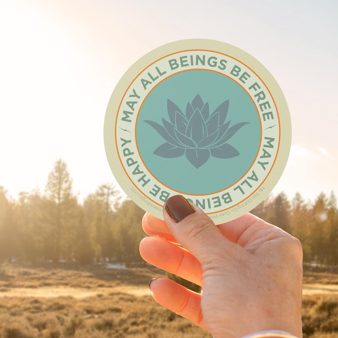 Buddhist Sticker-may All Beings Be Free-may All Beings Be Happy 4 Round Teal Lotus Sticker ...