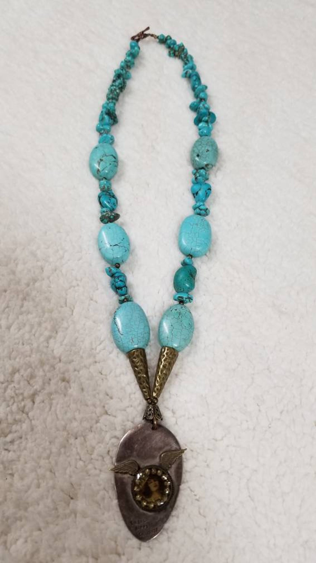 Think Happy Thoughts. Turquoise and Glass Beaded Necklace. Turquoise ...