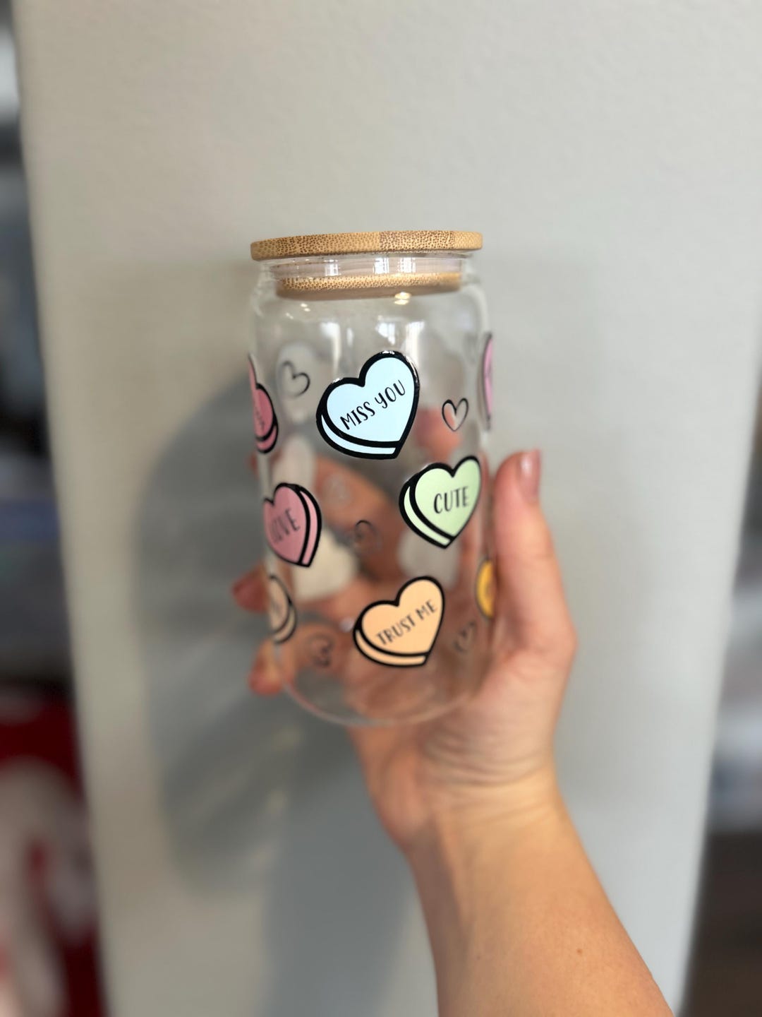 XOXO Cup, Glass Kiss Cup, Libbey Glass Cup, Bamboo Lid Cup, Reusable ...
