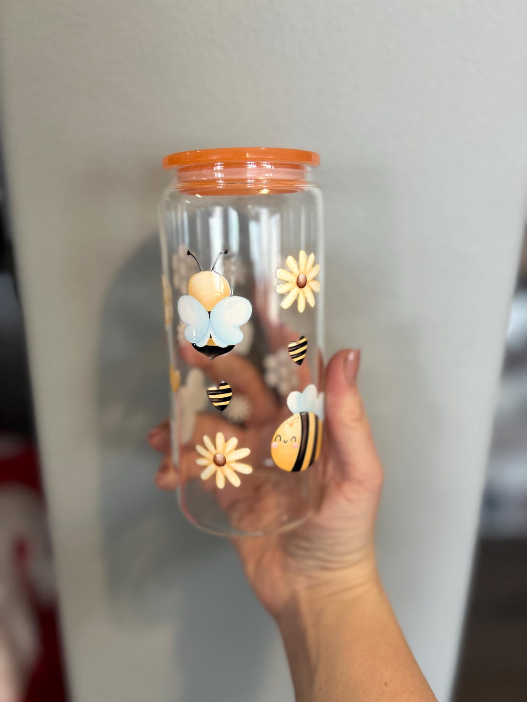 Honey Bee Cup, Bumble Bee Cup, Libbey Glass Cup, Bamboo Lid Cup ...
