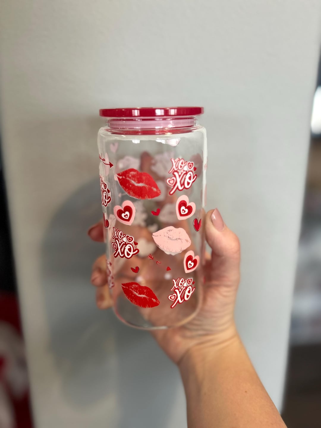 XOXO Cup, Glass Kiss Cup, Libbey Glass Cup, Bamboo Lid Cup, Reusable ...