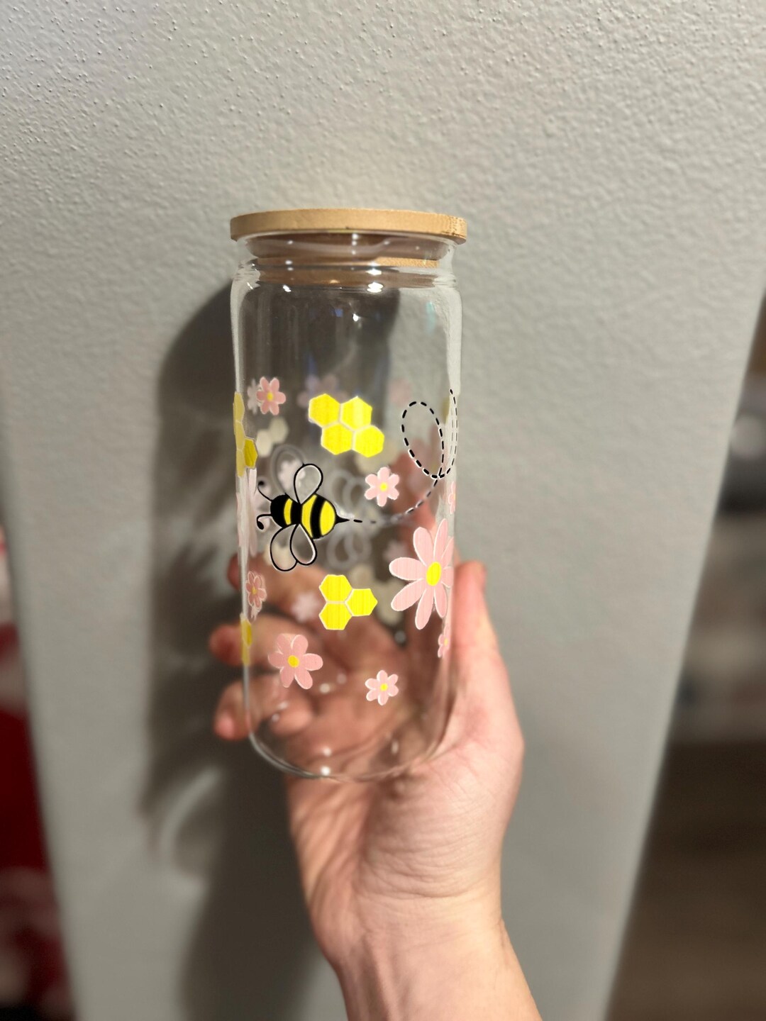 Honey Bee Cup, Bumble Bee Cup, Libbey Glass Cup, Bamboo Lid Cup ...