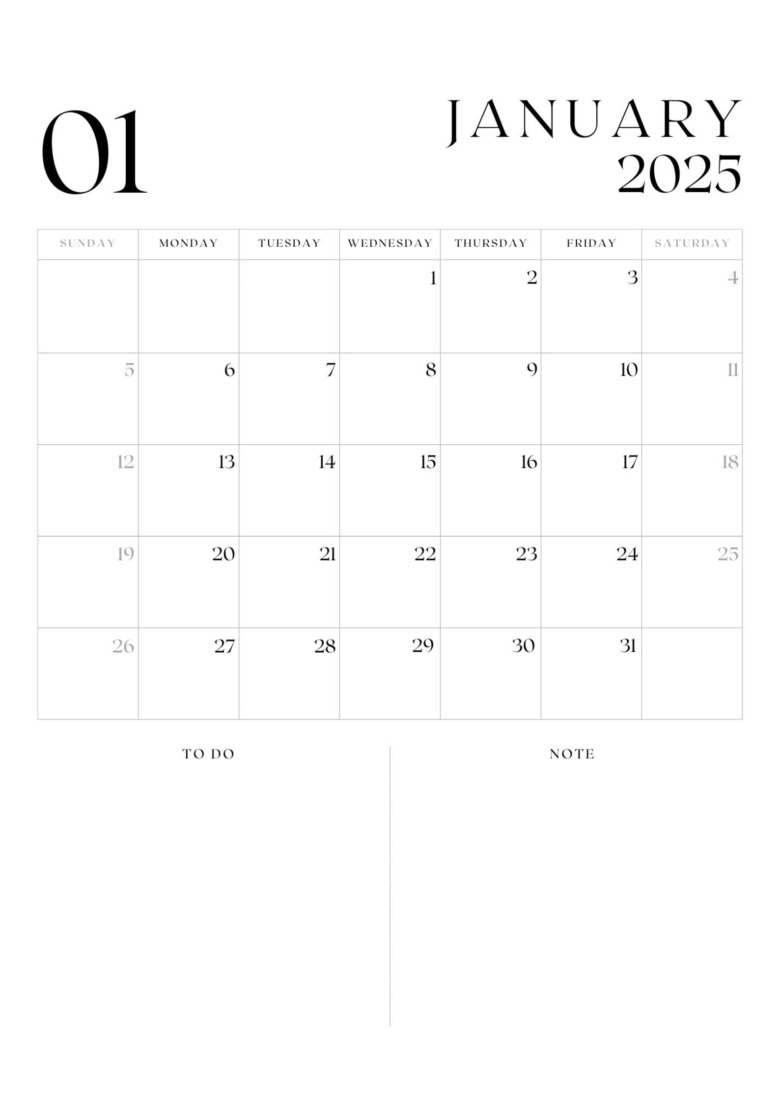 2025 Calendar, Simple, Monthly Calander, Individual Monthly Calendar ...