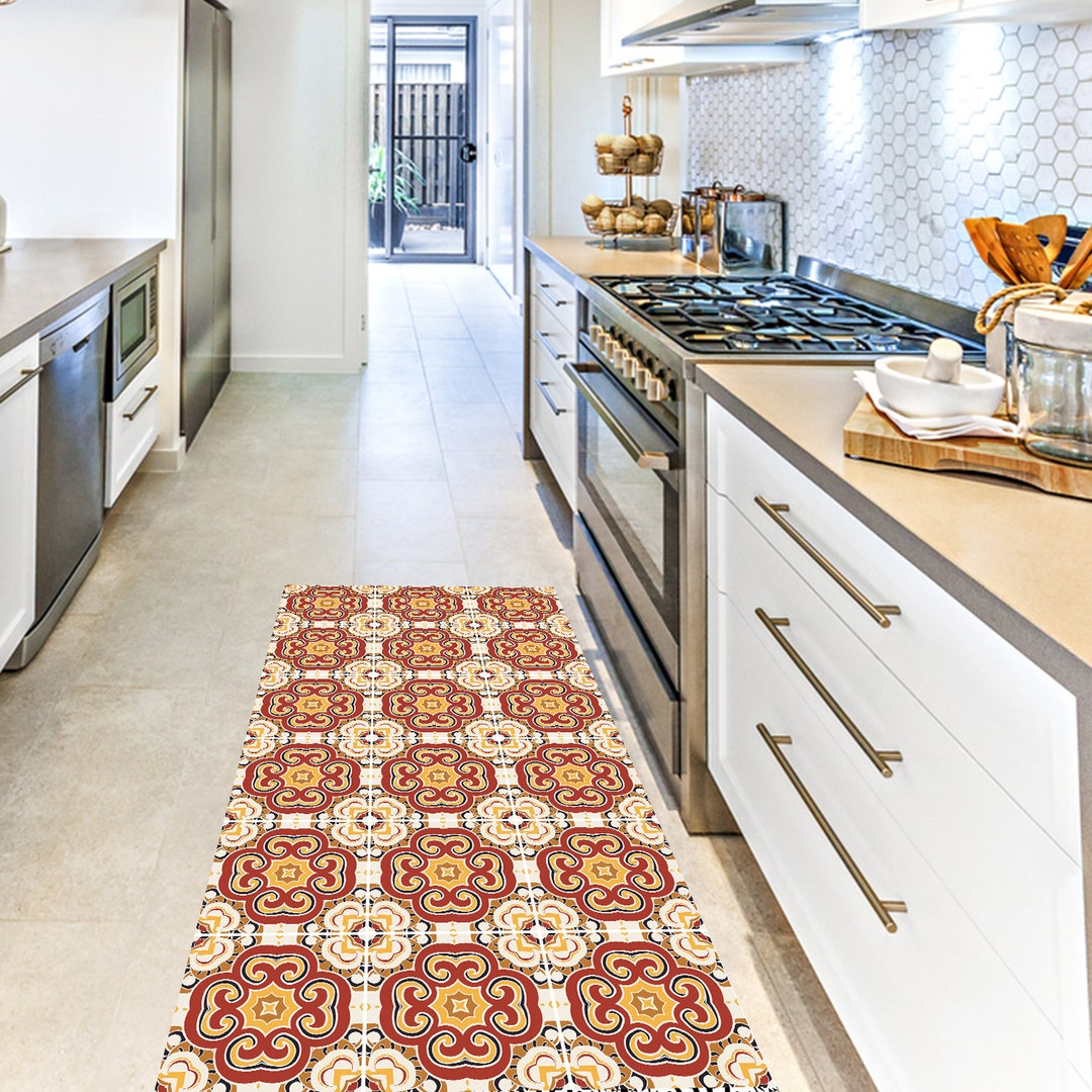 Naxos Vinyl Kitchen Floor Mat - Vinyl Area Rug - Geometric Pattern ...