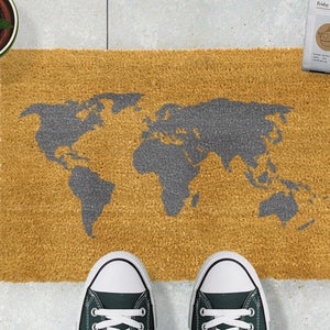 Fun World Map Grey Doormat Quirky 60x40cm Grey Coir Map Doormat ...