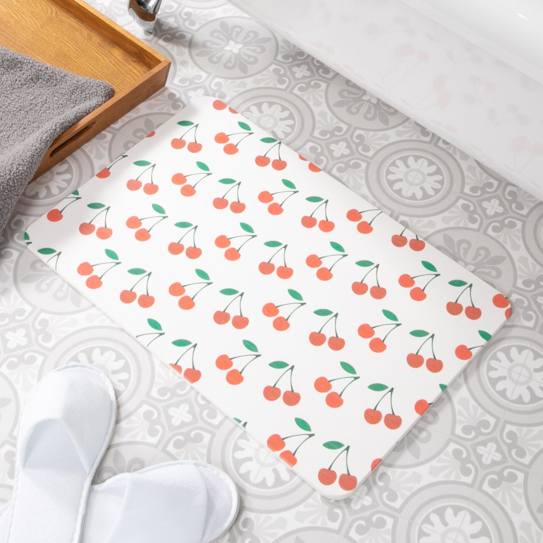 Red Cherries Bathmat - Cherry Blossom Bath Mat - Cute Bath Mat ...
