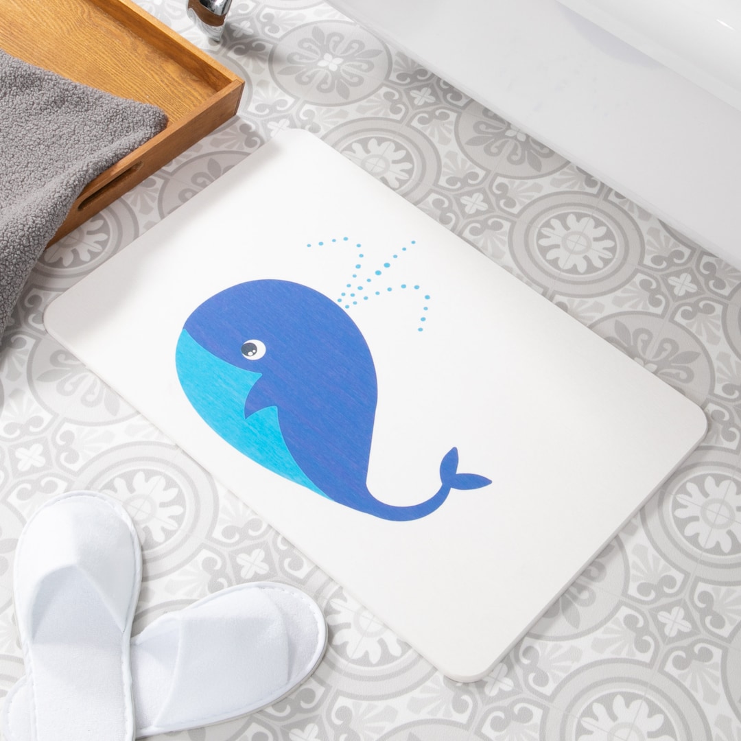 Whale Bathmat White Mat Stone Non Slip Bath Mat Kids Bathroom Decor Sea ...
