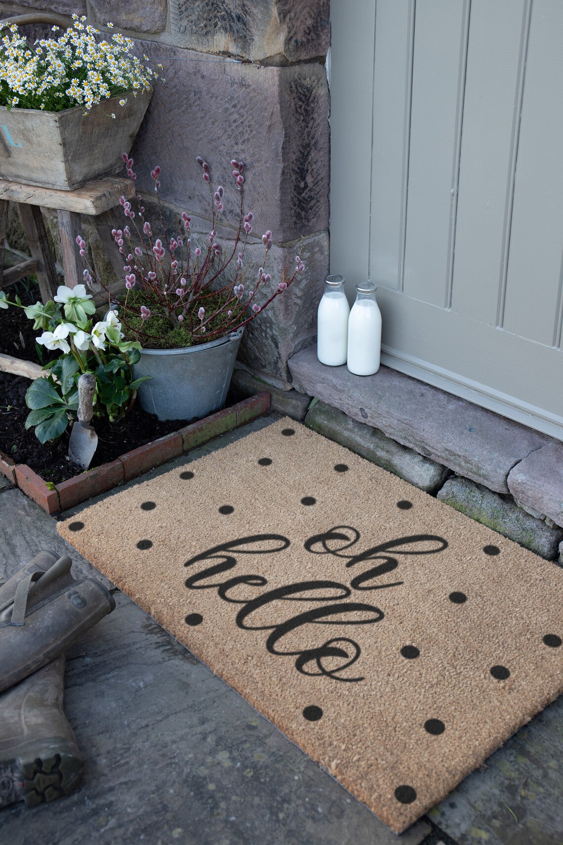 Oh Hello Country Size Doormat - Cute Welcome Mat - Natural Coir Doormat ...
