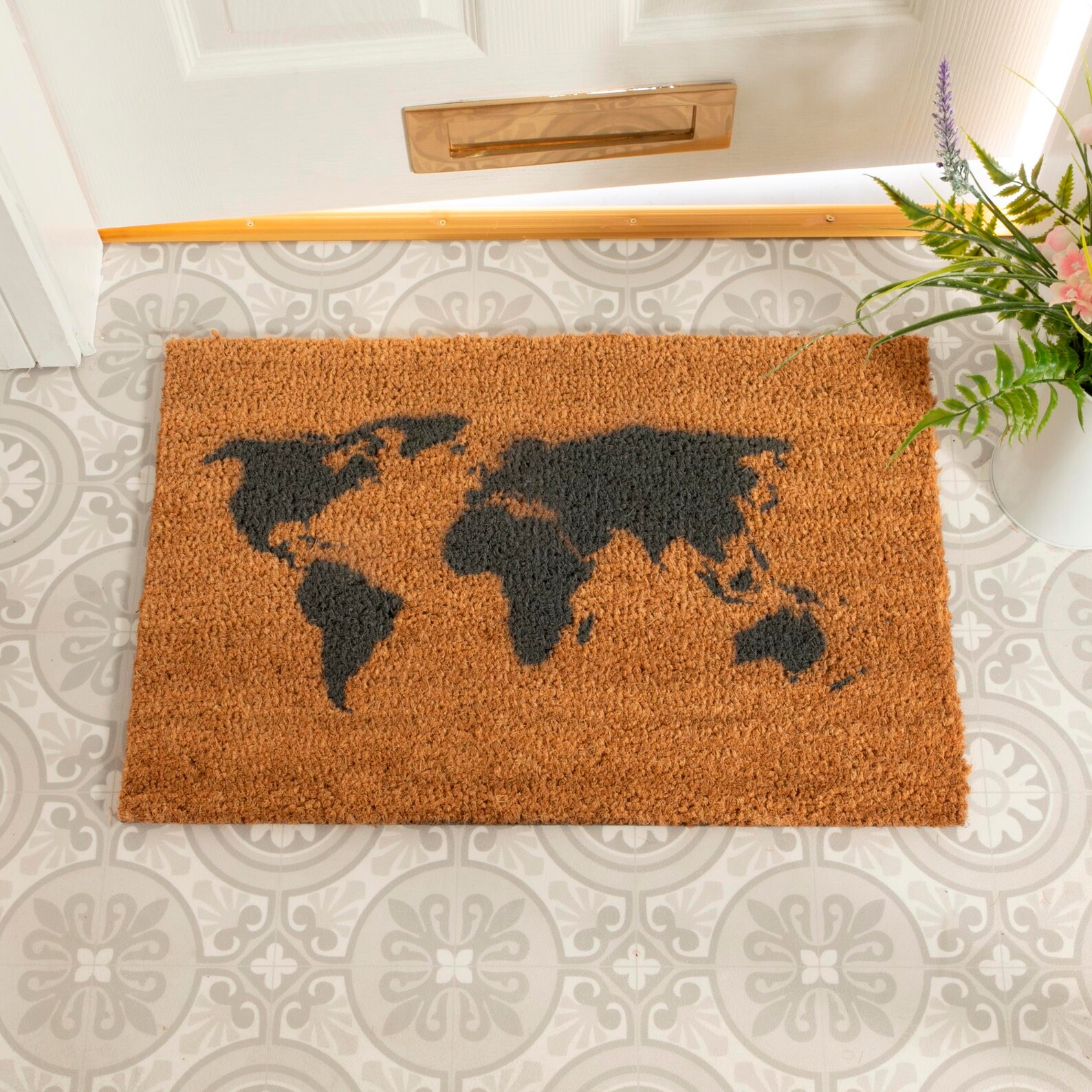 Fun World Map Grey Doormat Quirky 60x40cm Grey Coir Map | Etsy