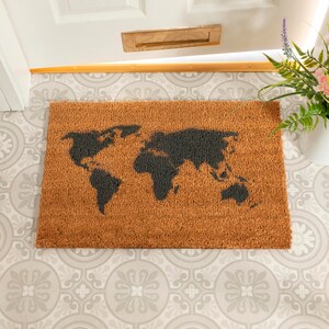 Fun World Map Grey Doormat Quirky 60x40cm Grey Coir Map Doormat ...