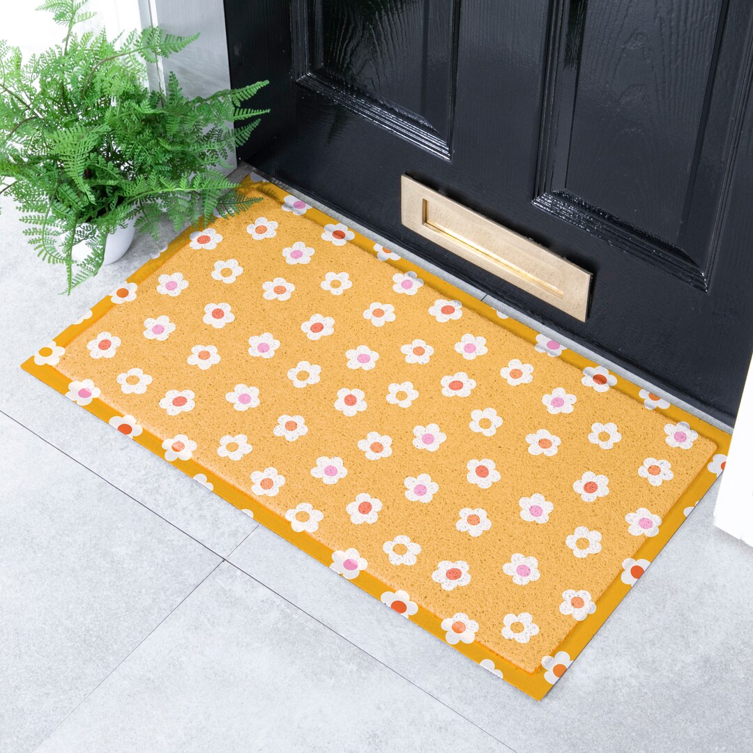 Orange Daisy Pattern Indoor & Outdoor Doormat - Long Lasting Welcome ...