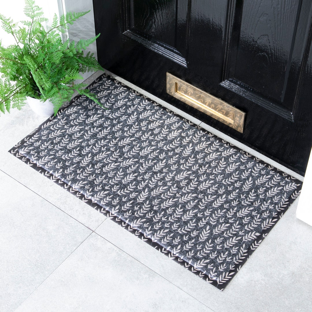Navy Leaf Pattern Mat - Indoor/outdoor Doormat - Botanical Leaf Doormat ...