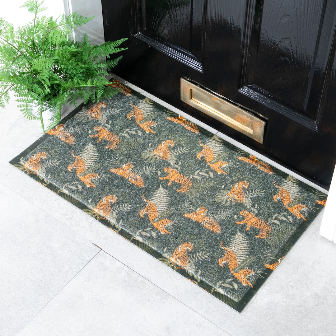 Tiger Pattern Doormat - Tropical Leaves Mat - Animal Print Doormat ...