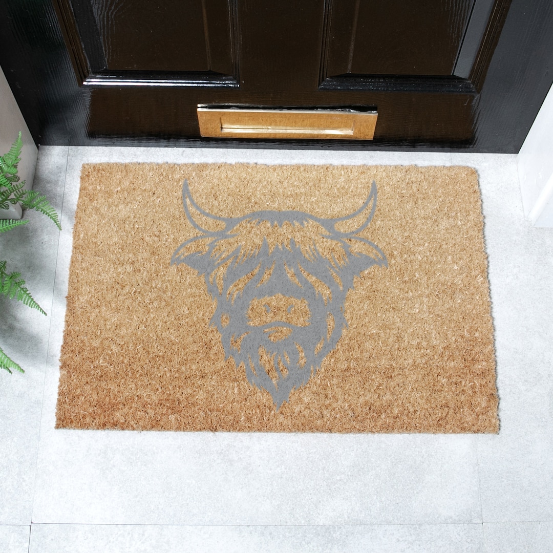 Grey Highland Cow Doormat - Funny Cow Doormat - Country Living - Cow ...