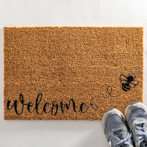 Welcome Bee Doormat Non Slip Coir Door Mat Cute Honeybee Housewarming ...