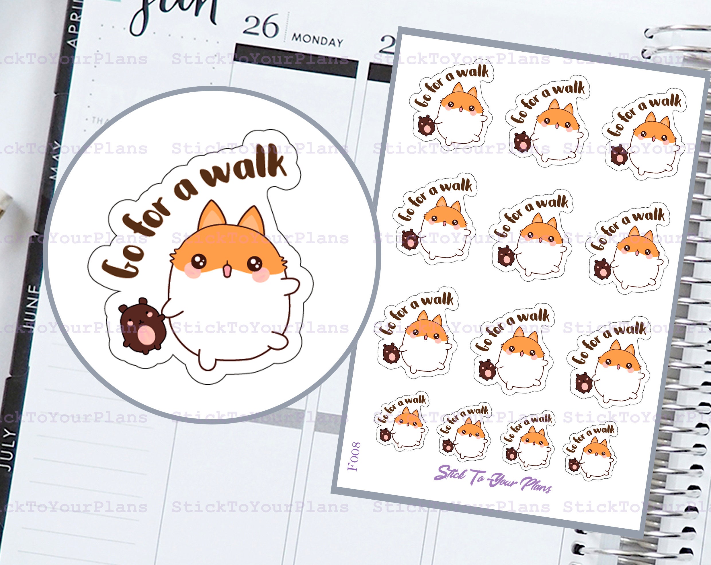 Walk Planner Sticker, Day Off Stickers, Kawaii Planner Stickers, Daily ...