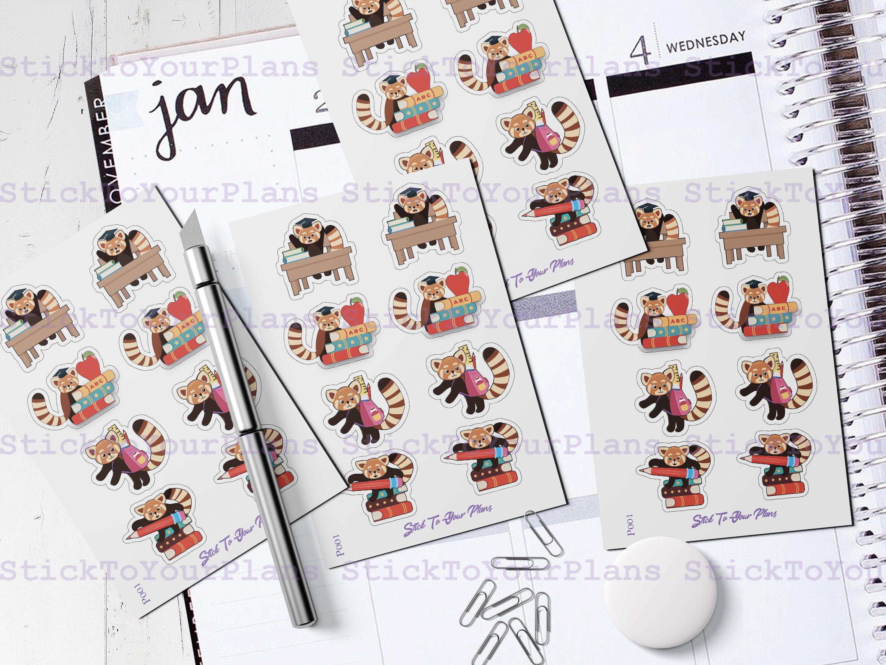 Red Panda Planner Stickers Study Planner Stickers School | Etsy