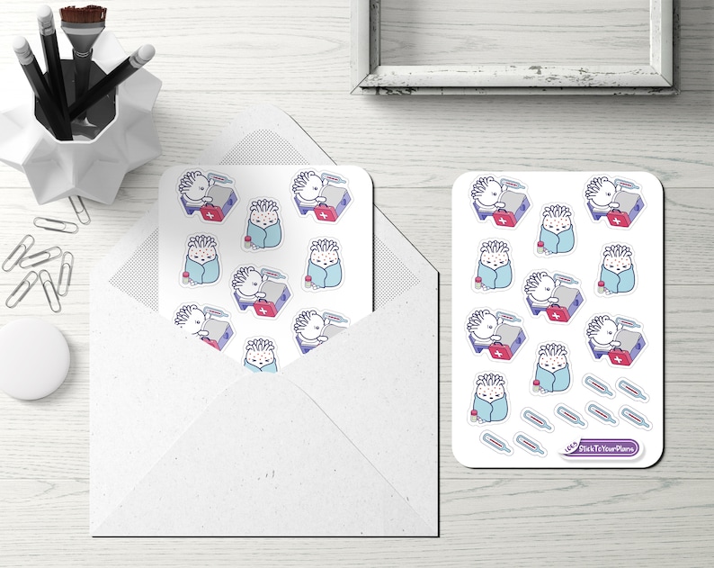 Sick Day Planner Stickers, Fever Planner Stickers, Flu Stickers, Cold ...