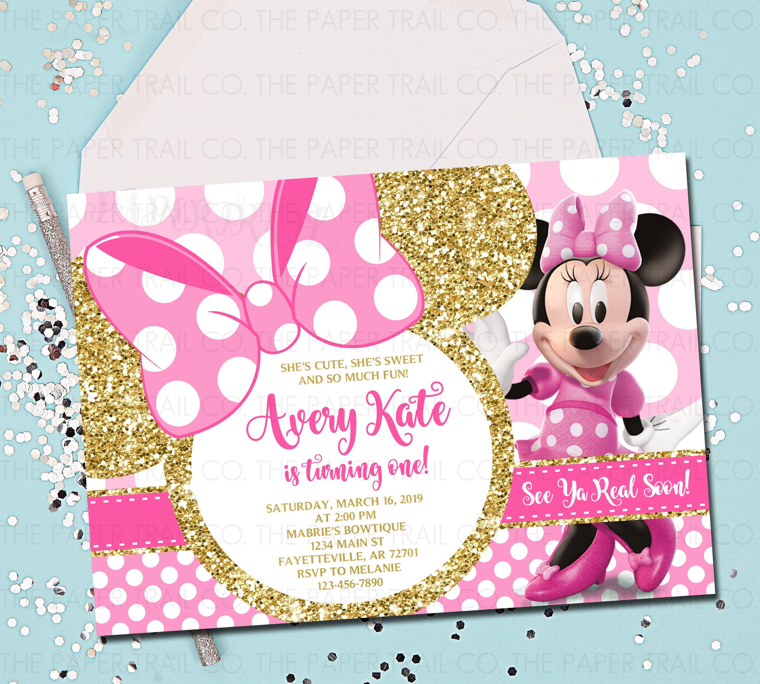 40 1St Birthday Minnie Mouse Invitation Template Invite