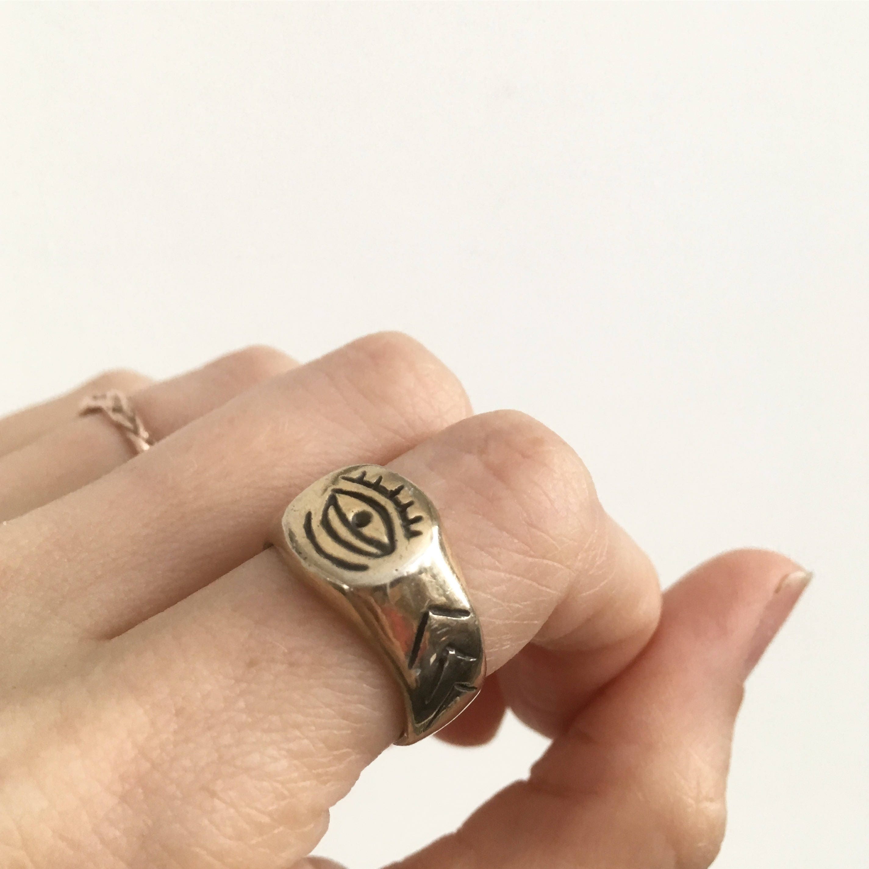 Evil Eye Signet Good Luck Ring Chunky Jewellery Recycled - Etsy UK