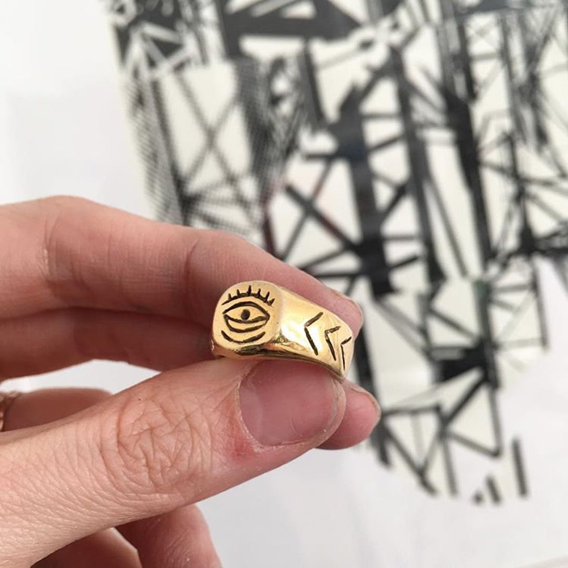 Evil Eye Signet Good Luck Ring Chunky Jewellery Recycled - Etsy