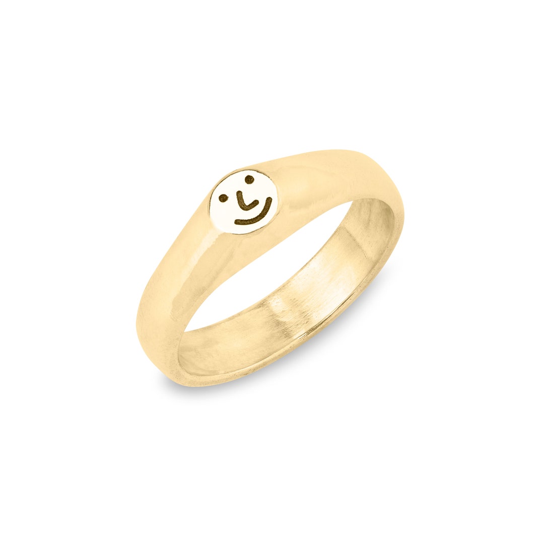 Smiley Face Gold Ring, Solid 9ct, Mini Signet Ring, Alternative ...