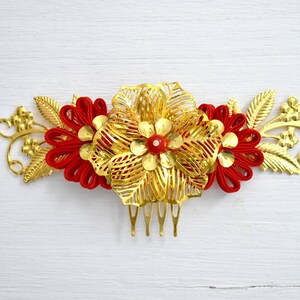 Red + Gold Chinese Wedding Flower Bridal Hair Comb/hair Piece/hair ...