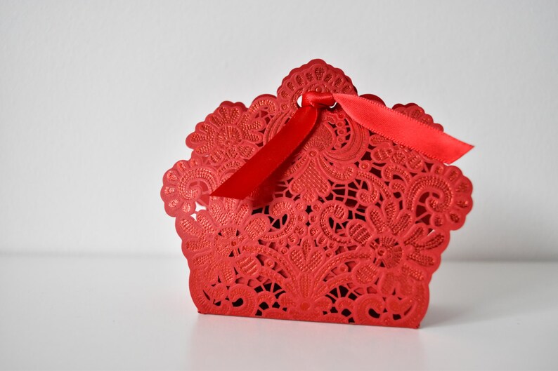 Red Lace Wedding Favour Box With Tie - Etsy UK