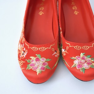 Chinese Wedding Shoes - Liang Traditional Red Low Heel - Etsy