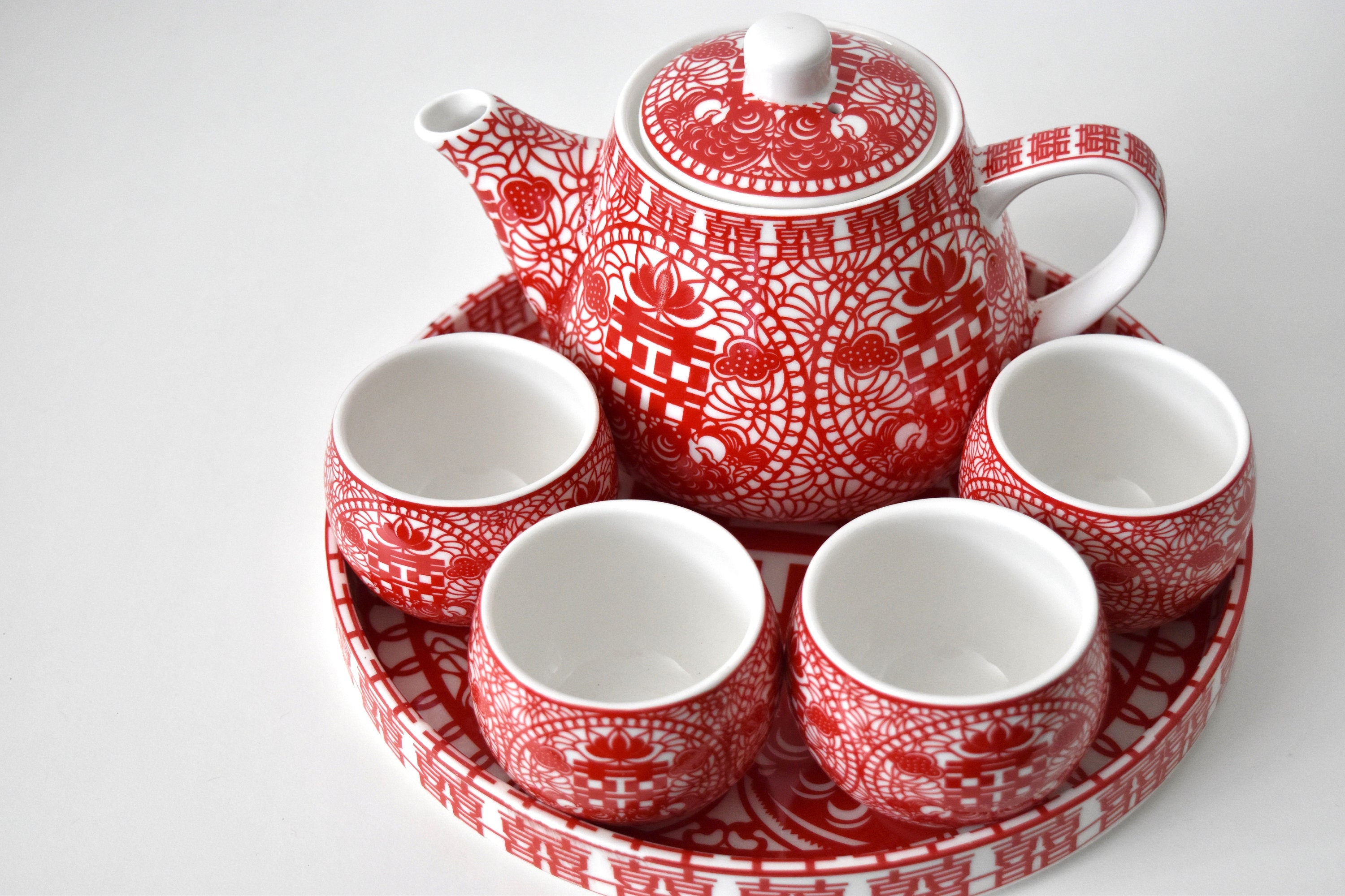 Lace Design Chinese Wedding Double Happiness Tea Set/tea - Etsy UK