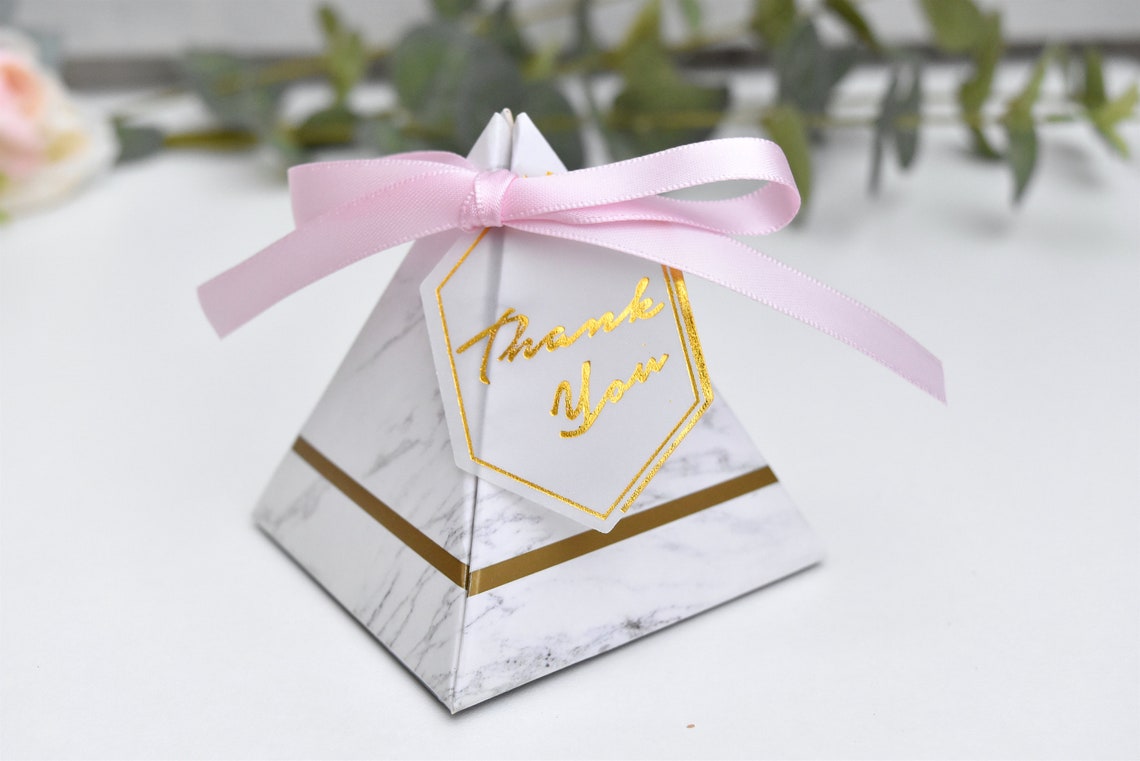 Marble Print Triangular Pyramid Favour Box - Etsy UK
