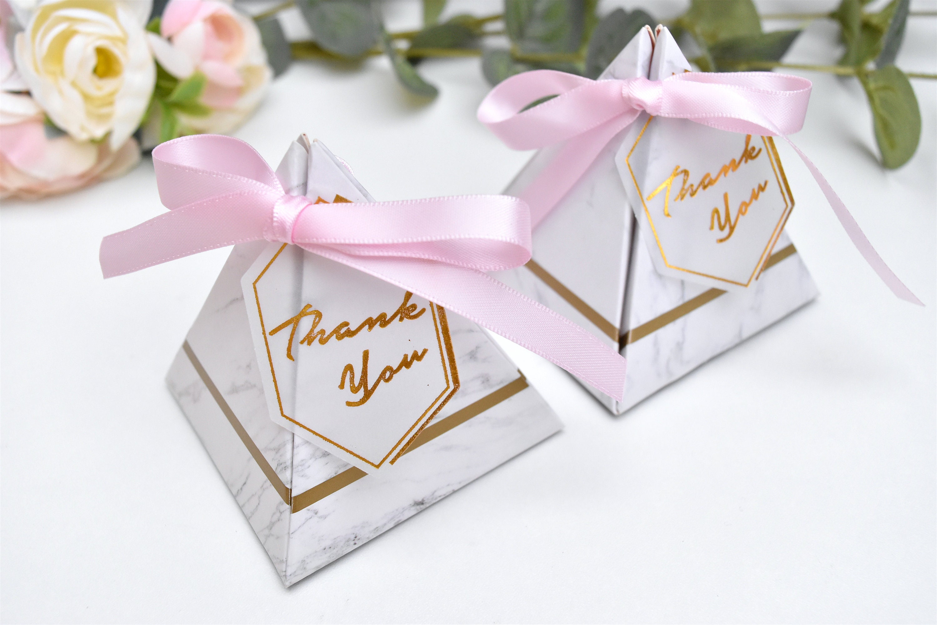 Marble Print Triangular Pyramid Favour Box - Etsy UK