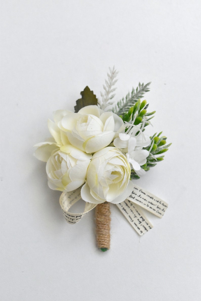 Rustic Groom/mens Wedding Ivory Peony Flower Buttonhole Boutonniere ...