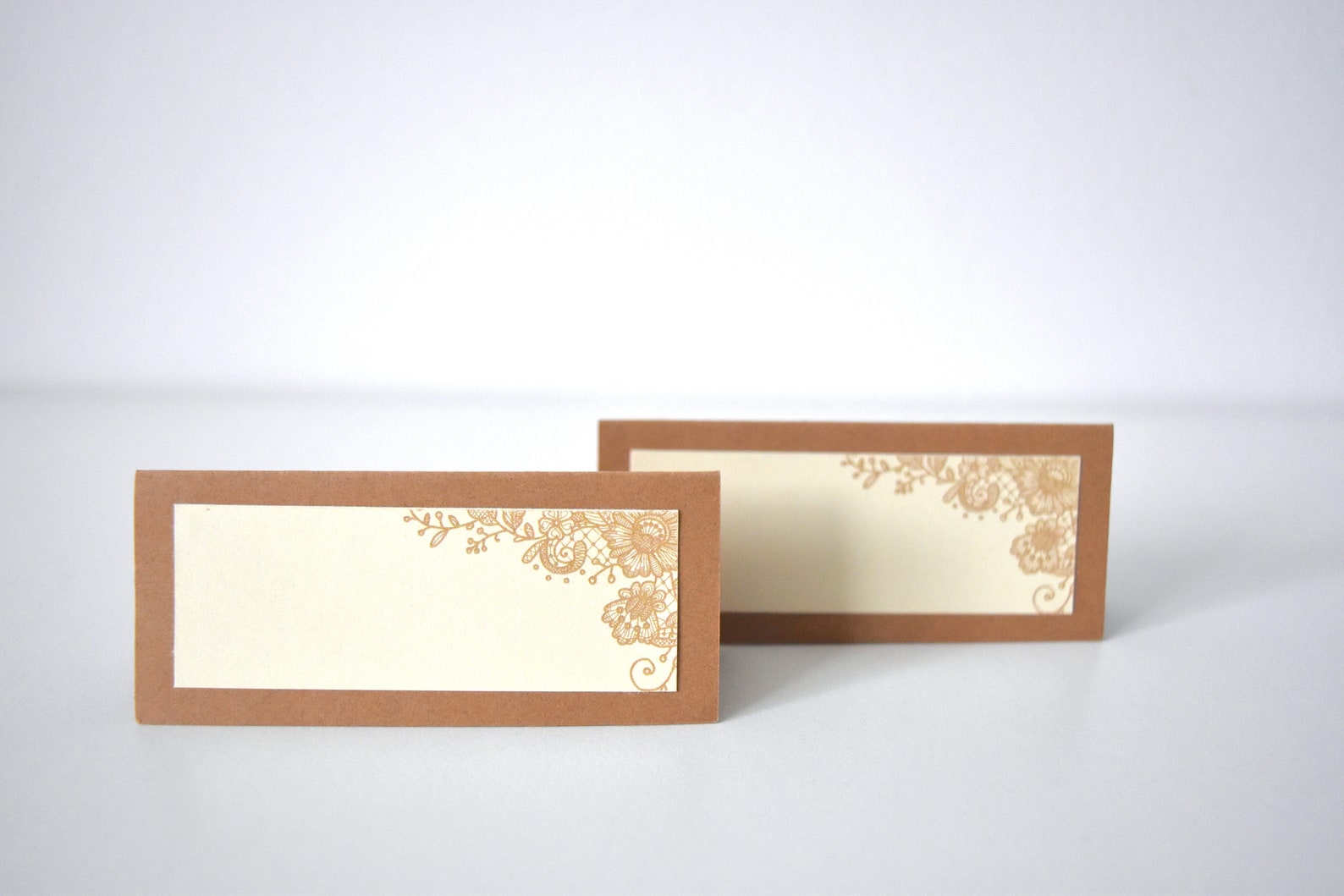 Rustic Kraft and Lace Place Cards - Etsy