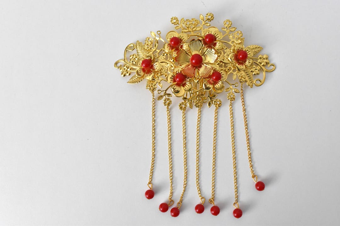 Gold/red+gold Chinese Wedding Bridal Hair Pin/hair Piece/hair Accessory ...