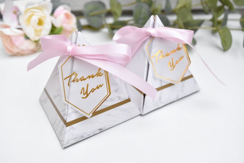 Marble Print Triangular Pyramid Favour Box - Etsy UK