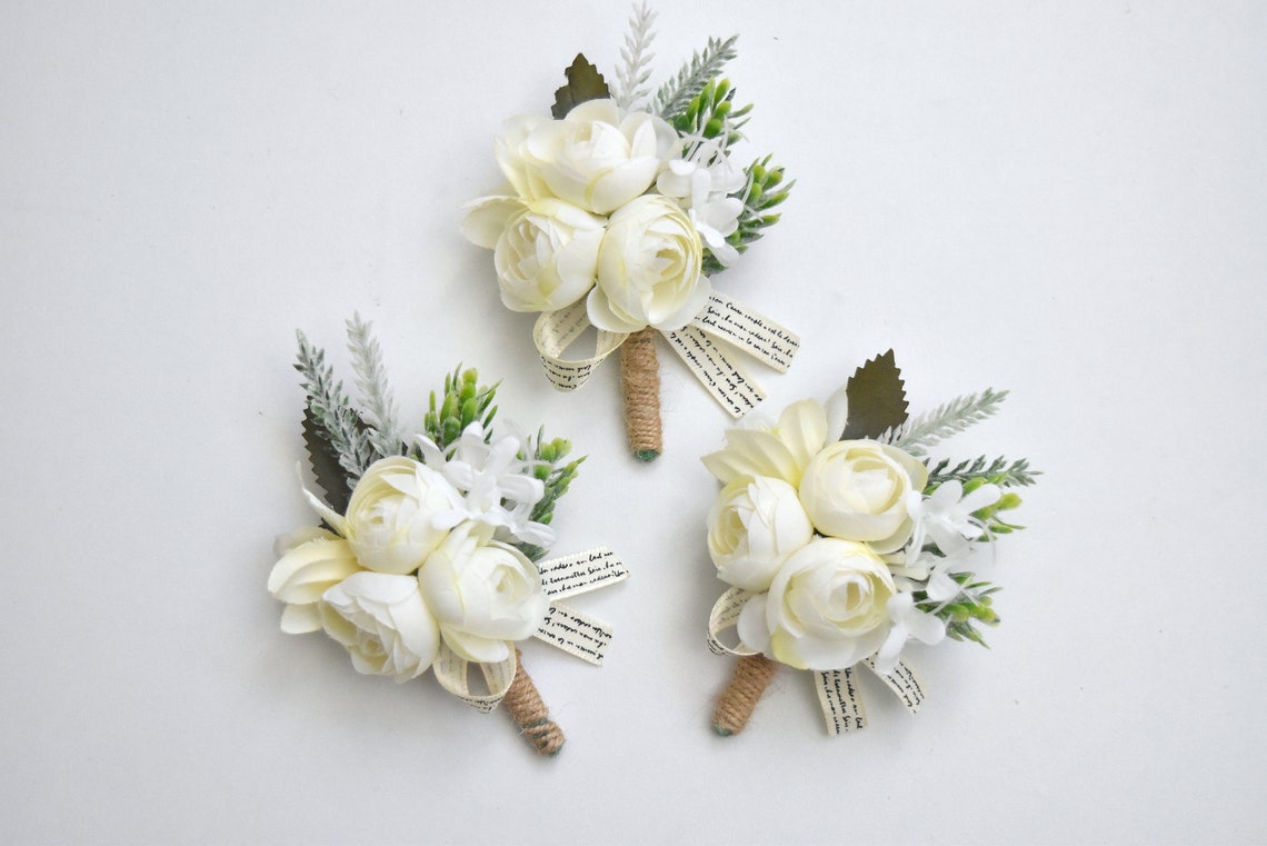 Rustic Groom/mens Wedding Ivory Peony Flower Buttonhole Boutonniere ...