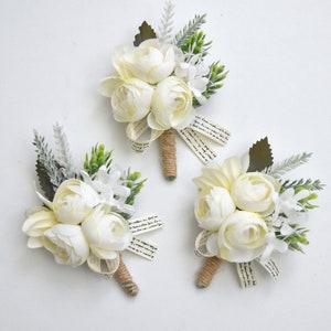 Rustic Groom/mens Wedding Ivory Peony Flower Buttonhole Boutonniere ...