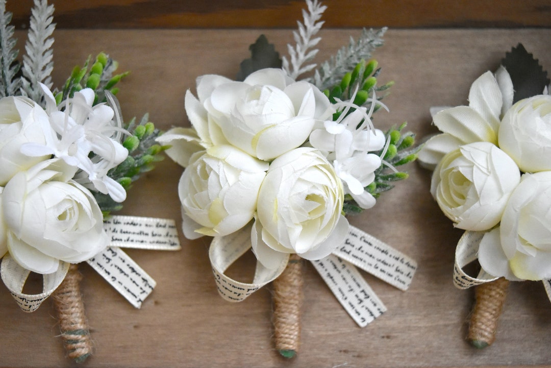 Rustic Groom/mens Wedding Ivory Peony Flower Buttonhole Boutonniere ...