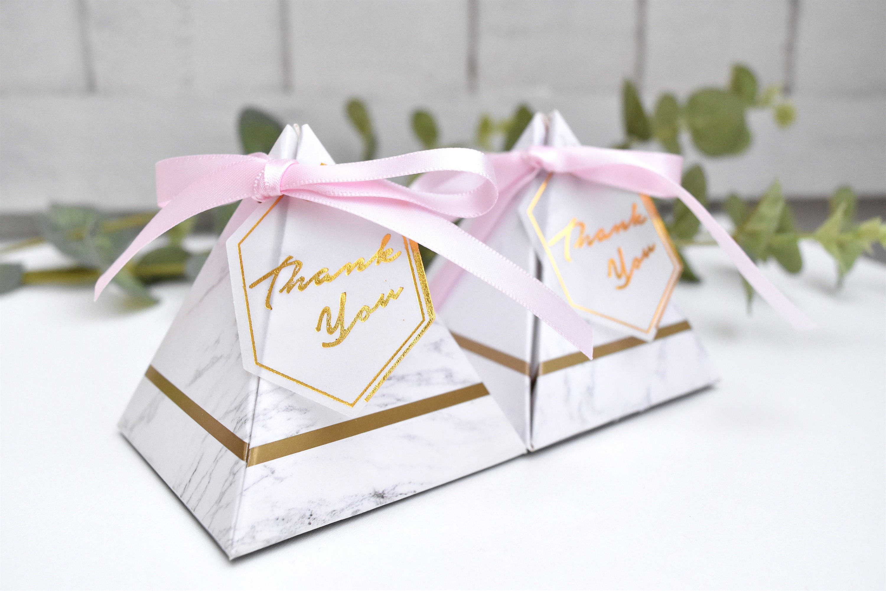 Marble Print Triangular Pyramid Favour Box - Etsy UK