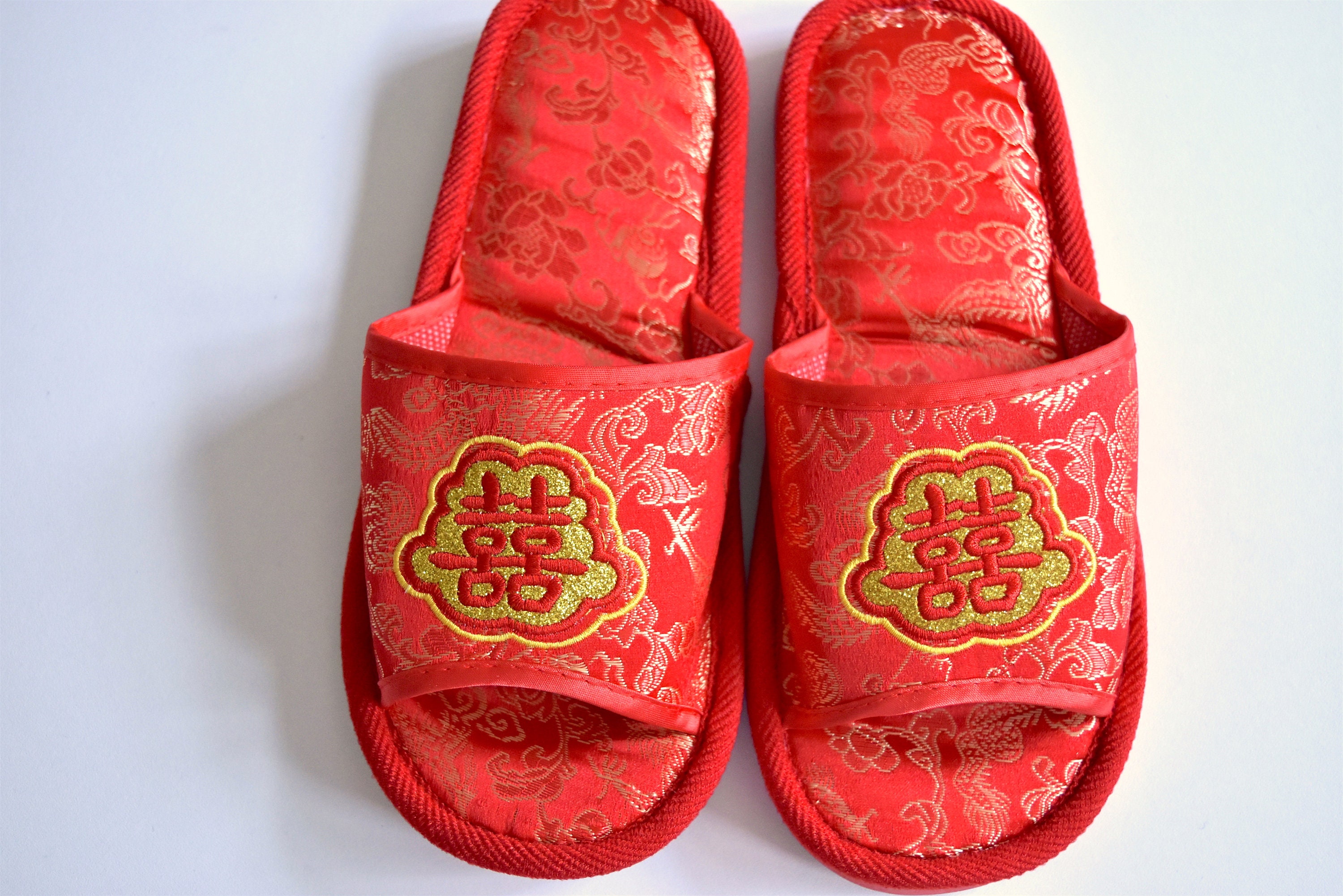 Red Satin Chinese Wedding Double Happiness Slippers for - Etsy UK