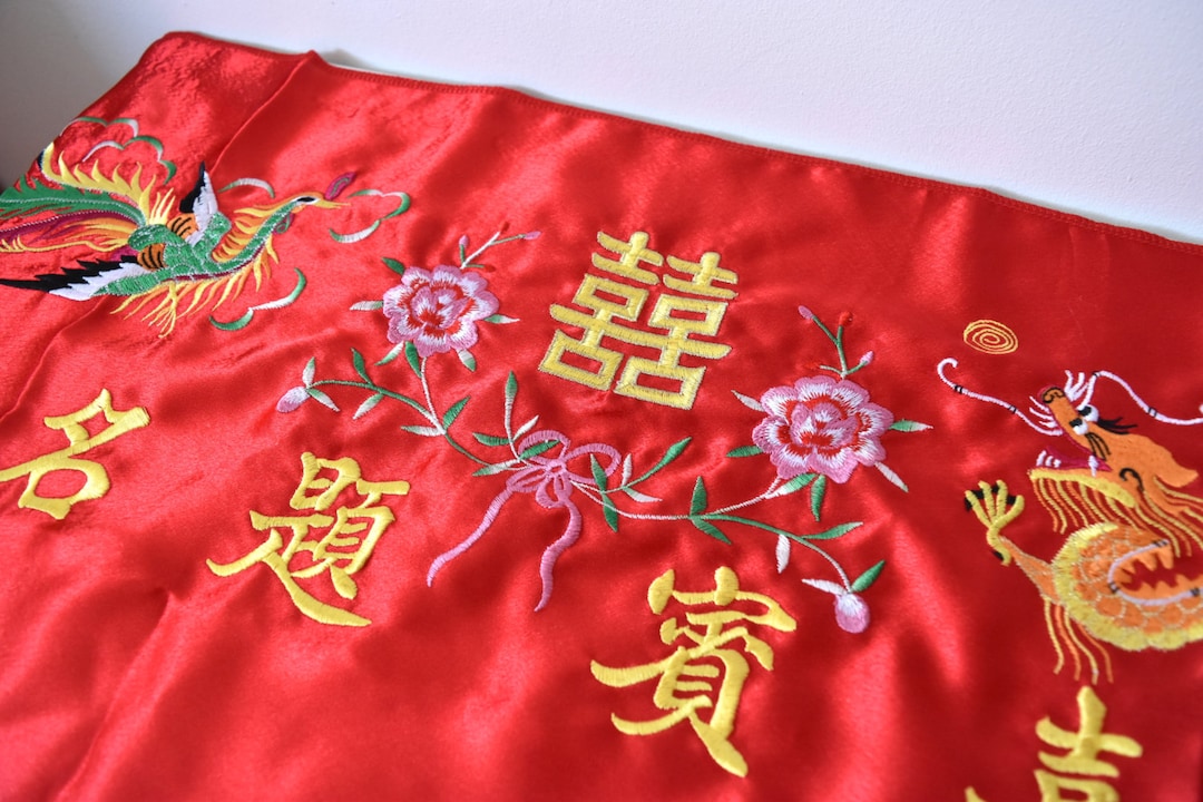 Red and Gold Dragon Phoenix Chinese Wedding Guest Signing Cloth - Etsy