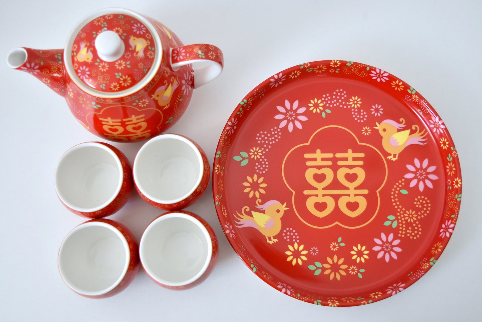 Love Birds Chinese Wedding Double Happiness Tea Set/tea Pot/tea Cups ...