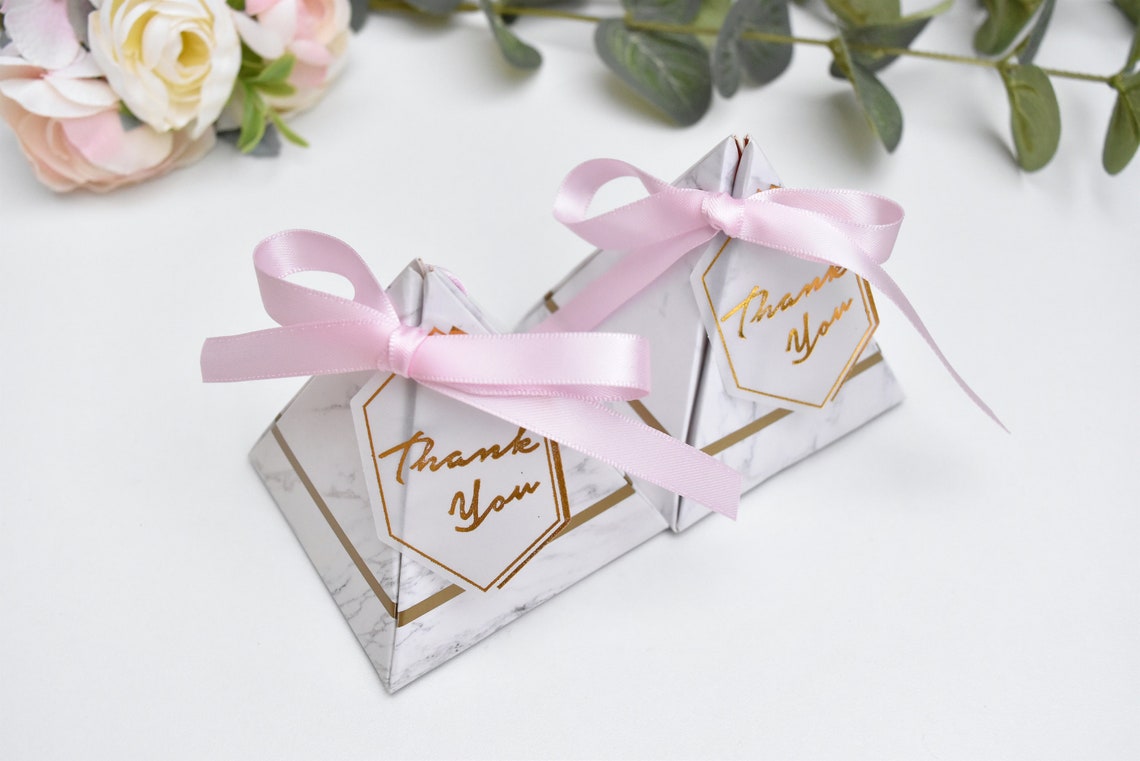 Marble Print Triangular Pyramid Favour Box - Etsy UK