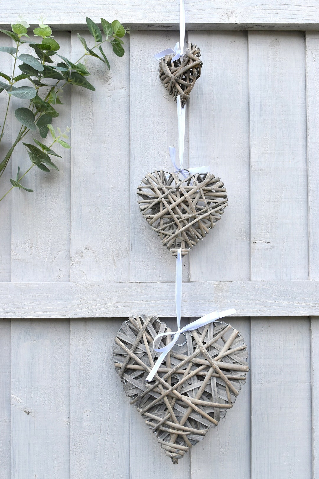 Rustic Rattan Wicker Trio of Hearts Hanging Decoration Brown - Etsy