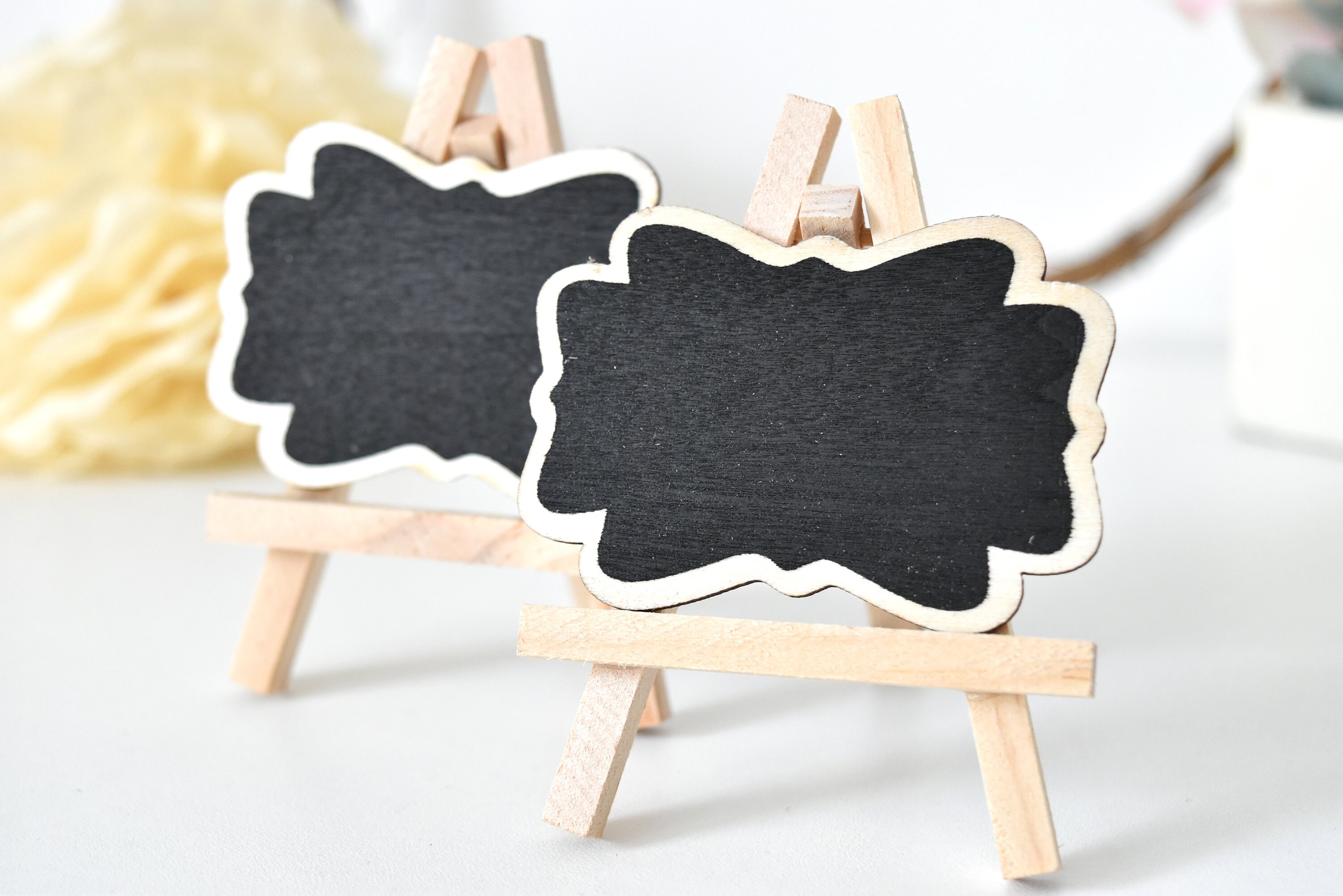 Mini Wedding Scallop Edge Chalkboard Easel Stands, White or Natural ...