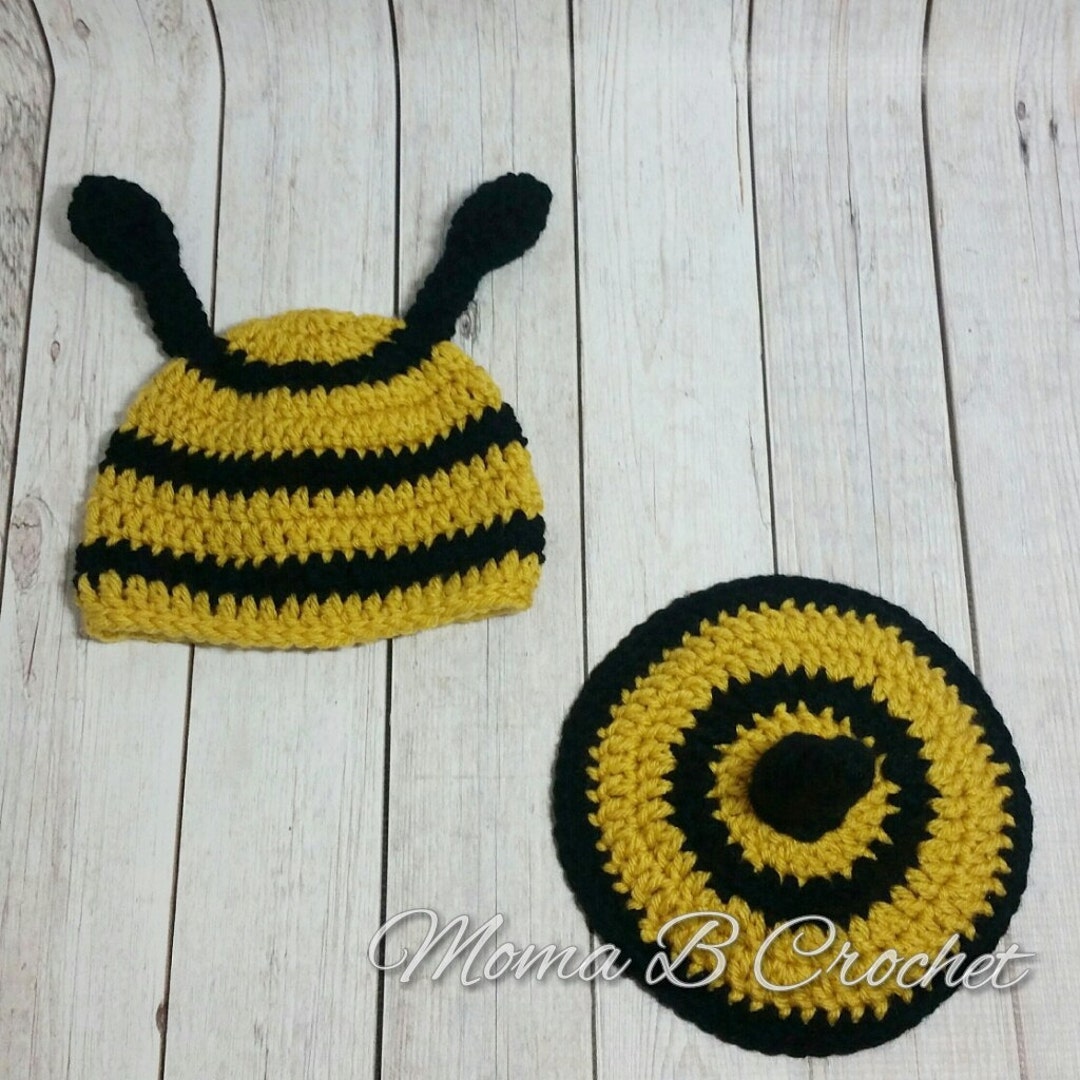 Crochet Bumble Bee Baby Set, Bumble Bee Set, Bumble Bee Hat and Tushie Cover, Crochet Photo Prop ...