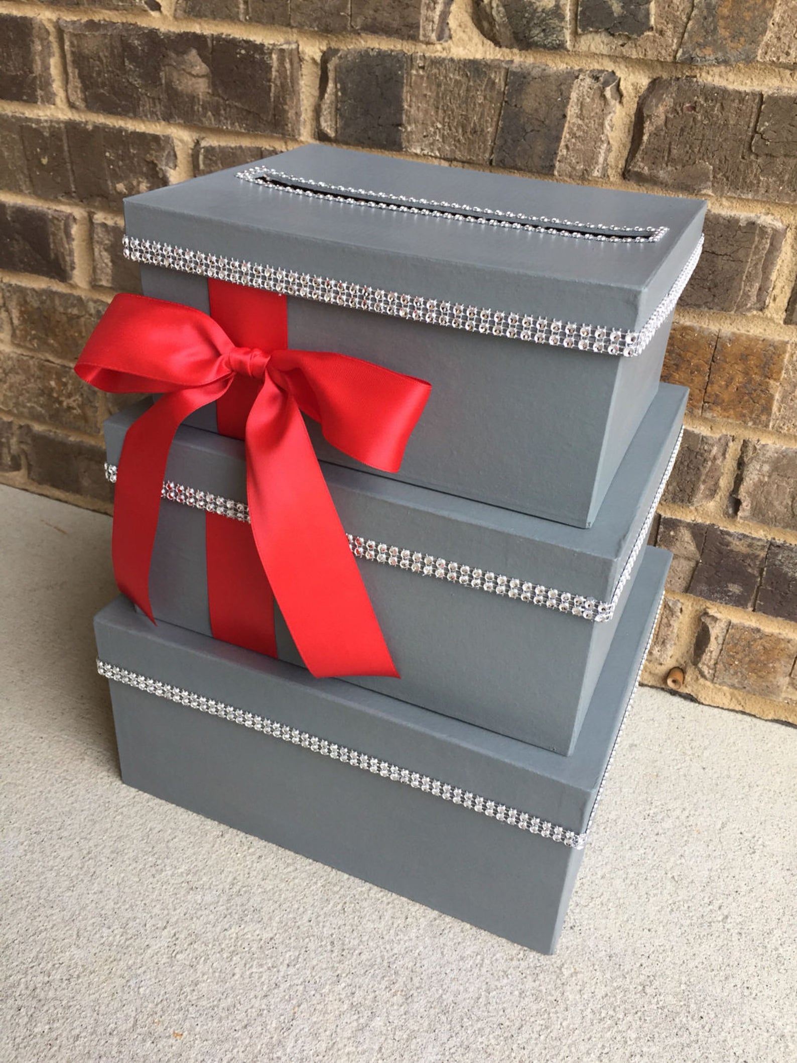 Gray and Red Card Box Centerpiece, Turquoise 3 Tier Wedding, Shower, or ...