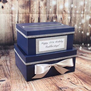 Navy Card Box Centerpiece (mid-size), Blue 2 Tier Shower or Birthday ...